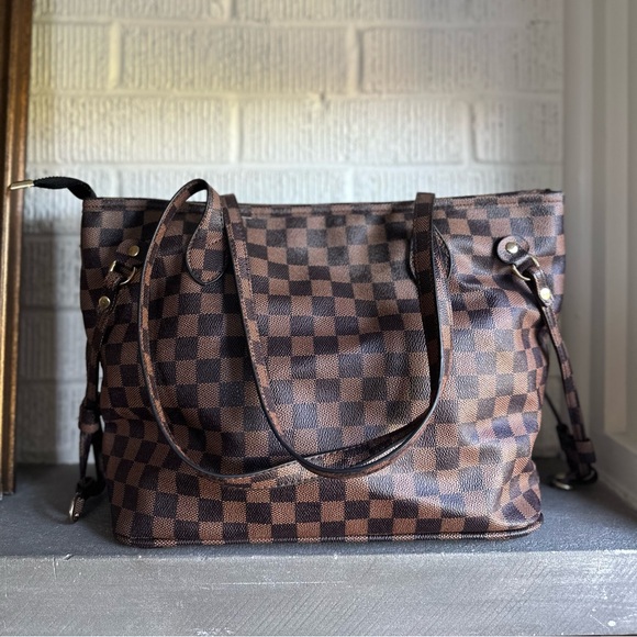 Bags | Designer Inspired Brown Check Purse 1x16 Used Like New | Poshmark